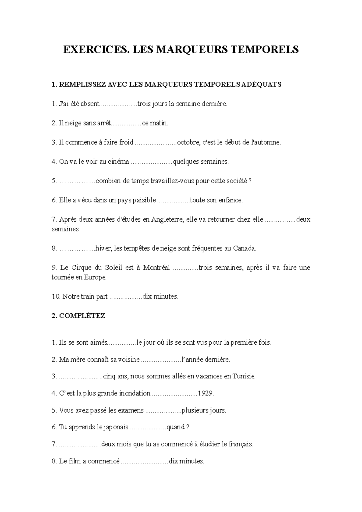 Exercices Pratiques sur les Marqueurs Temporels en Français - Studocu