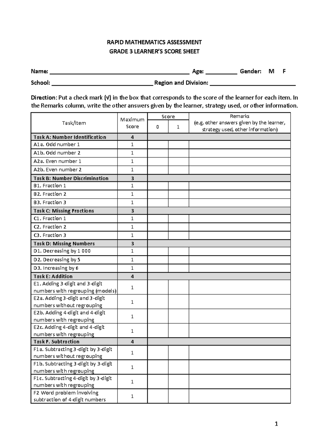RMA Grade-3 Learner's Score Sheet - June 13, 2023 - Studocu