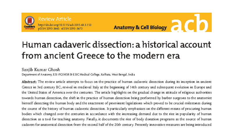 Historical Overview of Human Cadaveric Dissection: From Ancient Greece ...