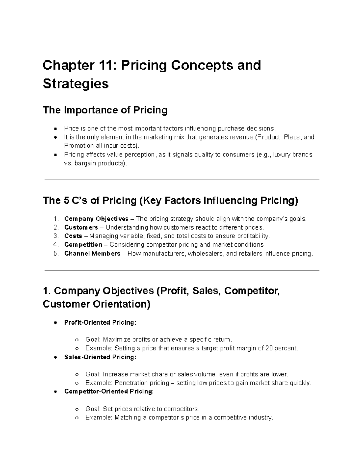 Marketing 101: Chapter 11 - Pricing Concepts & Strategies Lecture Notes ...