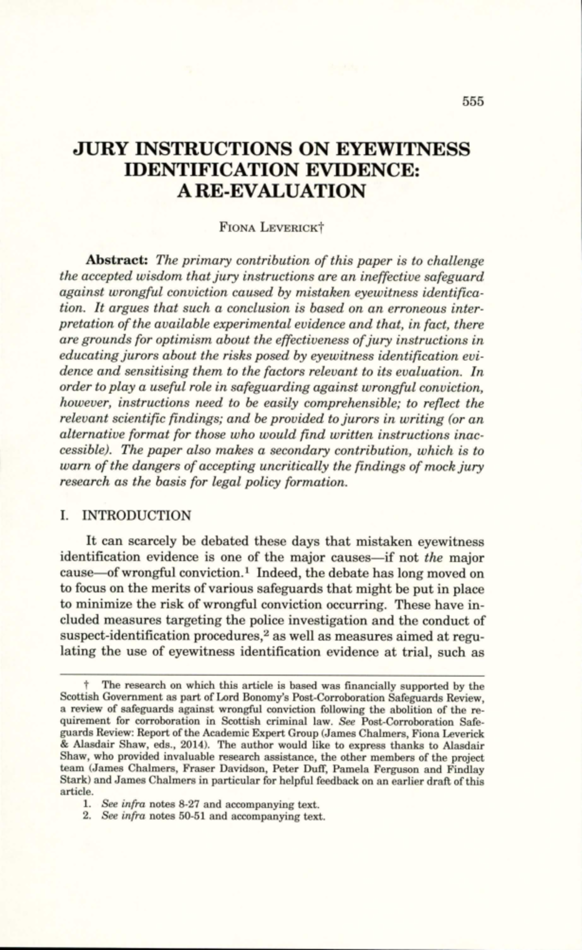**Jury Instructions on Eyewitness Identification Evidence: A Re ...