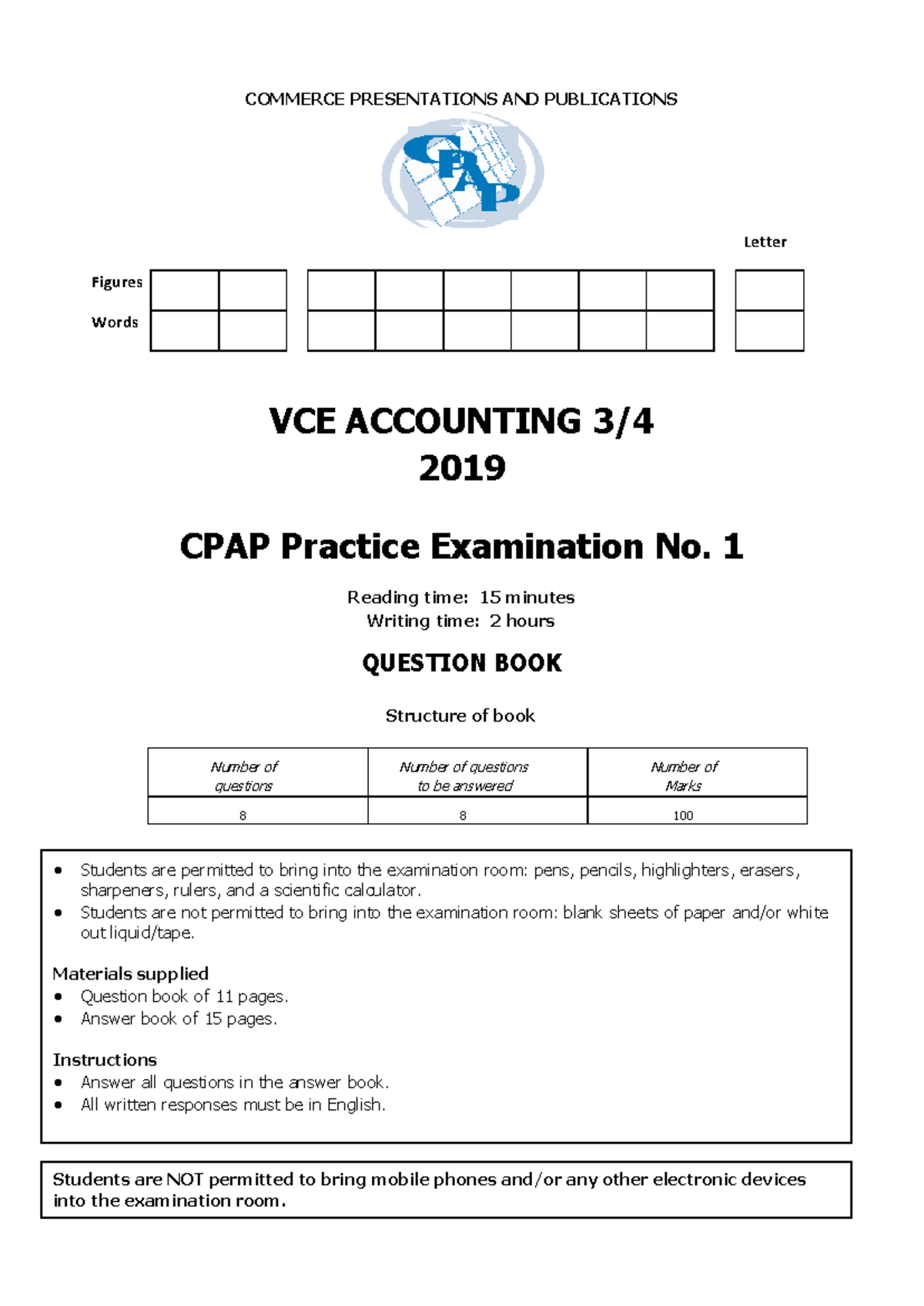 2019 CPAP VCE Accounting Practice Exam: Comprehensive Question Book ...