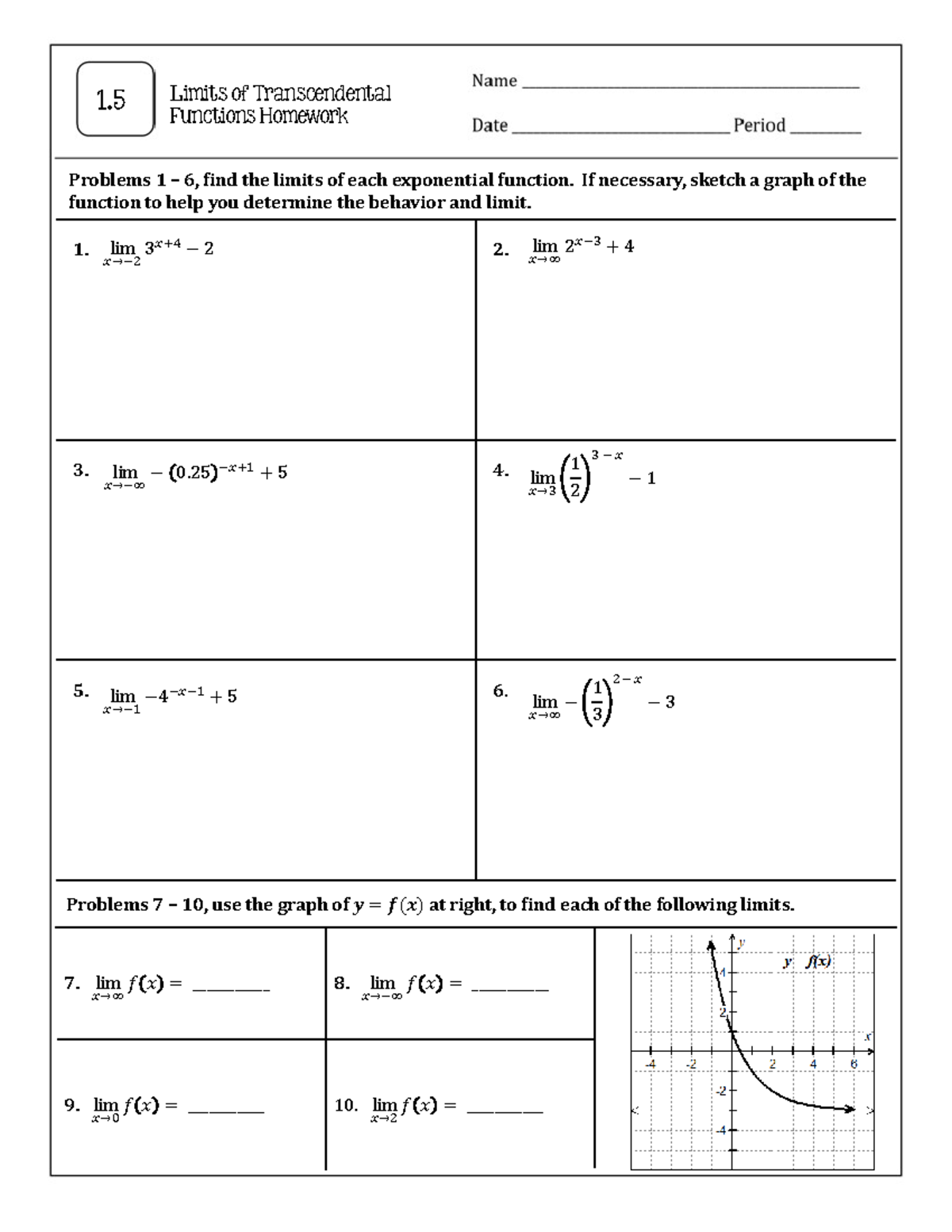 1.5 limits of transcendental functions (work) - 1. Limits of ...