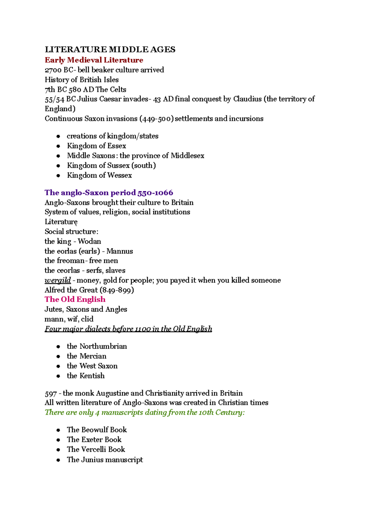 Literature Middle Ages - LITERATURE MIDDLE AGES Early Medieval ...