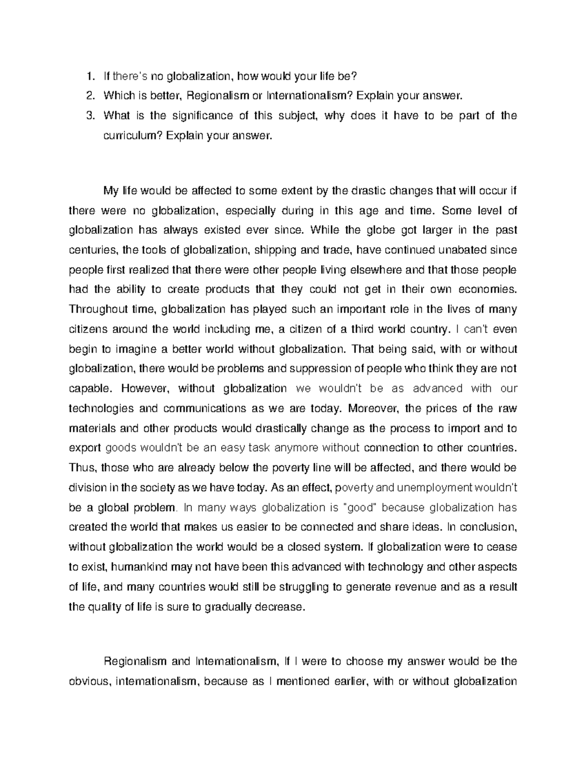 Contemporary World (POL101): Essay on Globalization and ...