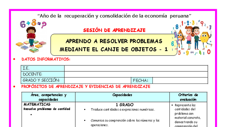 Matemáticas 1: Aprendo a Resolver Problemas con Canje de Objetos - Studocu