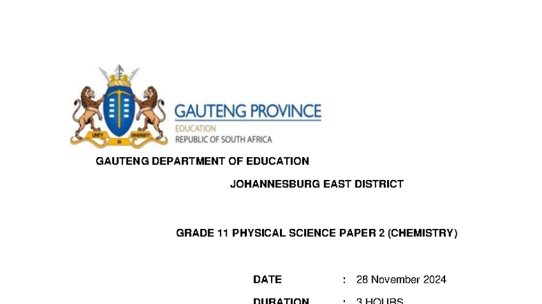 Grade 11 PHSC P2 Exam Paper - November 2024 - Studocu