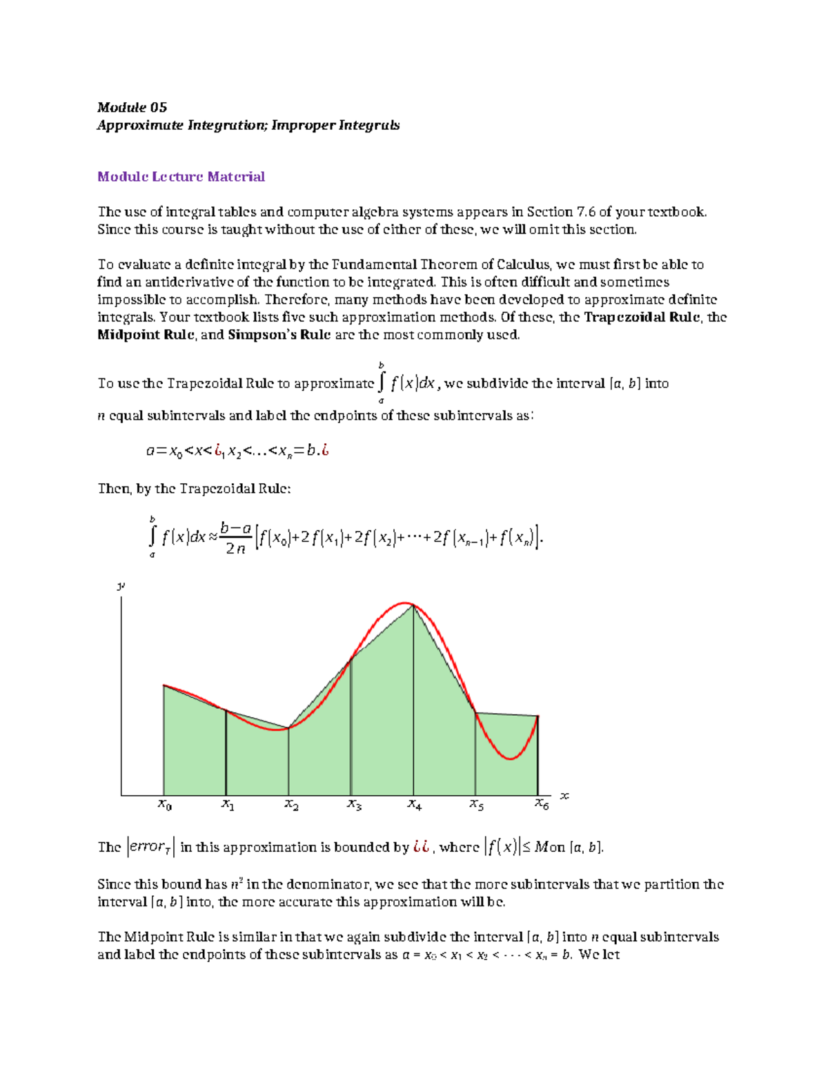 Module 05 Lecture Material: Approximate Improper Integrals - Studocu