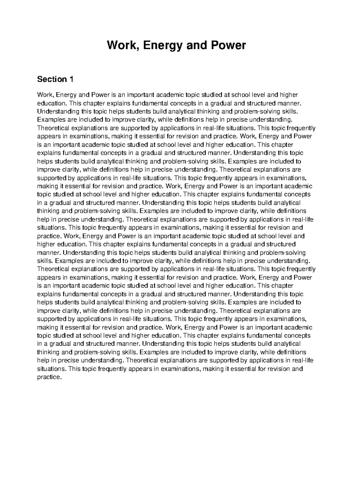 Long Study PDF 03: Work, Energy and Power Overview and Key Concepts ...