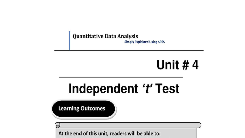 Independent T-Test Analysis Using SPSS - Unit 4 Guide - Studocu