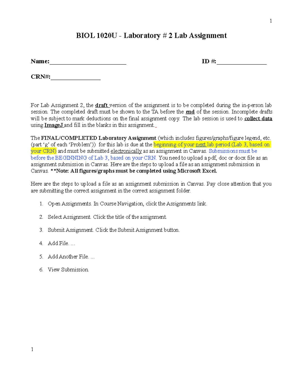 BIOL 1020U - Lab 2 Assignment on T-Test and Leaf Analysis - Studocu