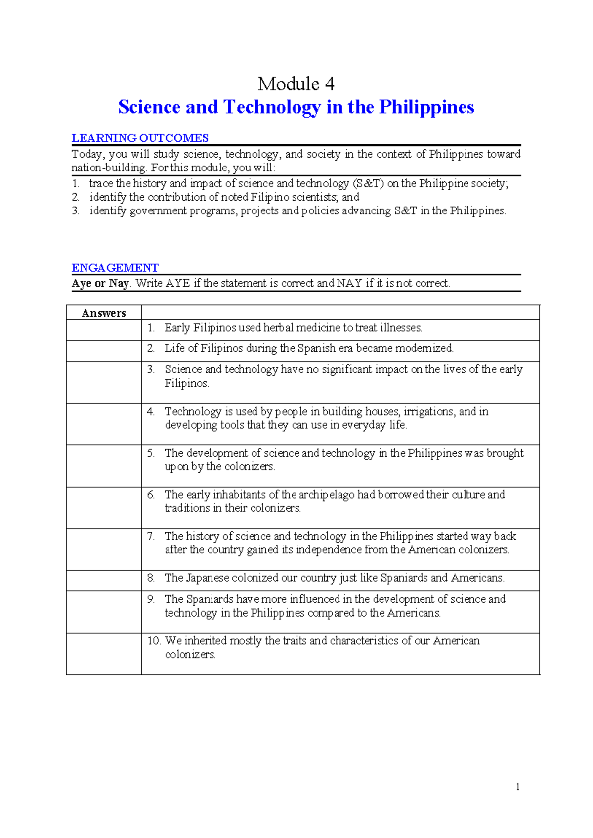Module 4: Science and Technology in the Philippines - Learning Outcomes ...