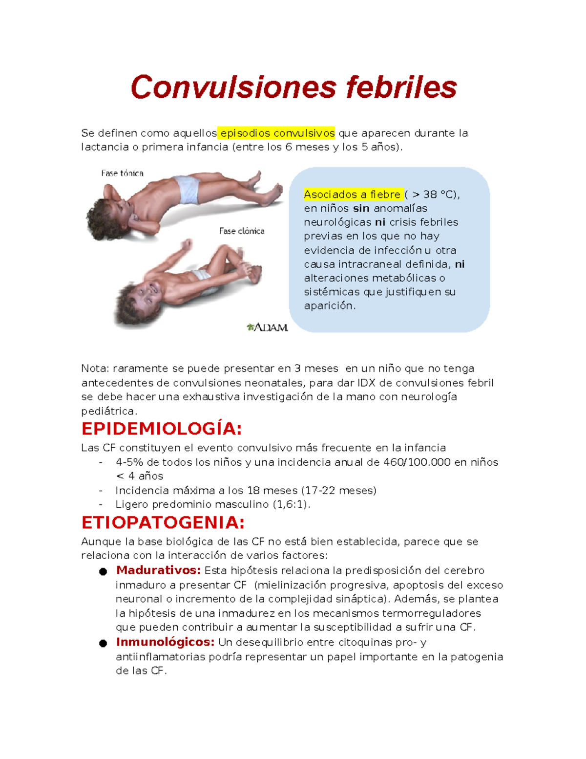 Convulsiones Febriles en Niños: Epidemiología y Manejo Clínico - Studocu