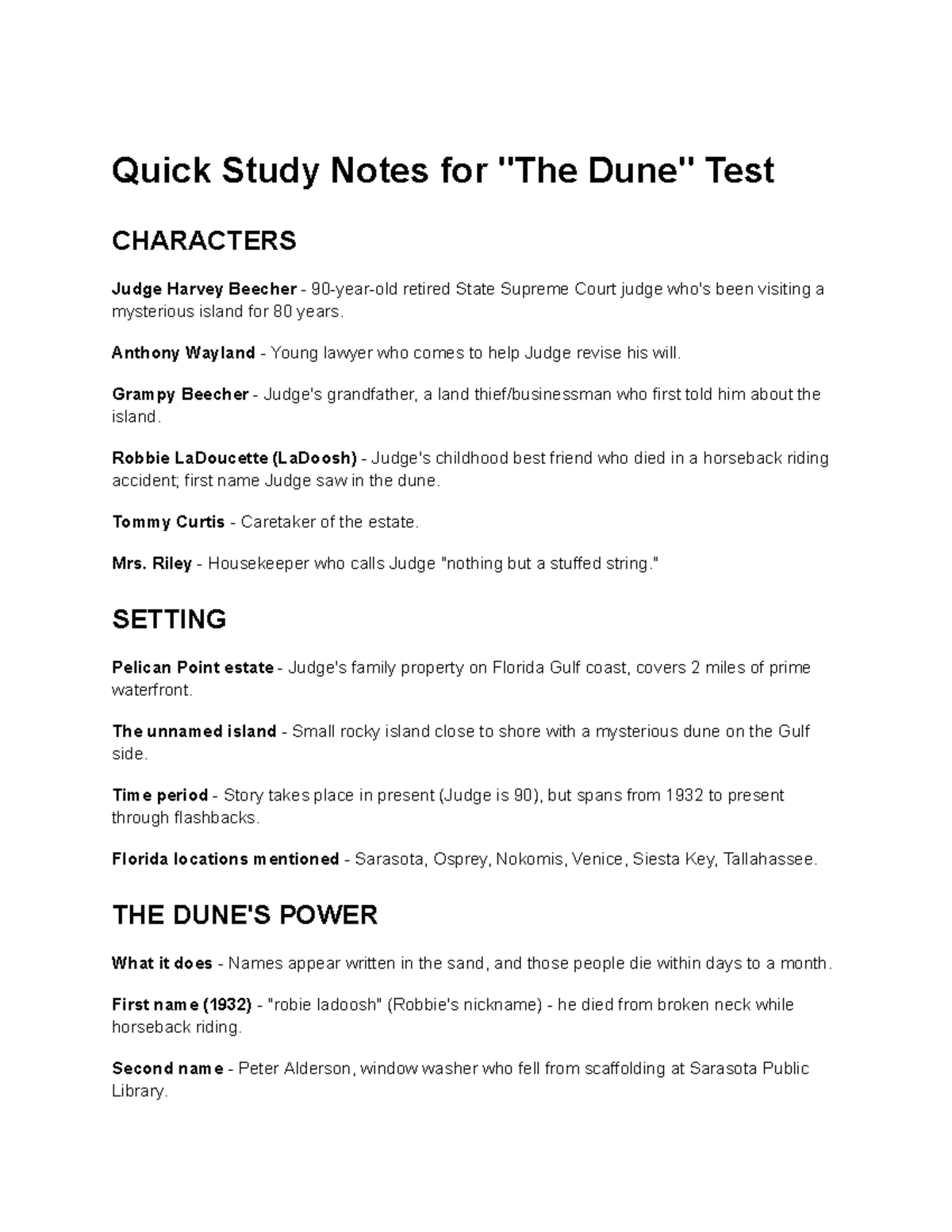 CHAR 101: Quick Study Notes on "The Mysterious Dune" - Studocu