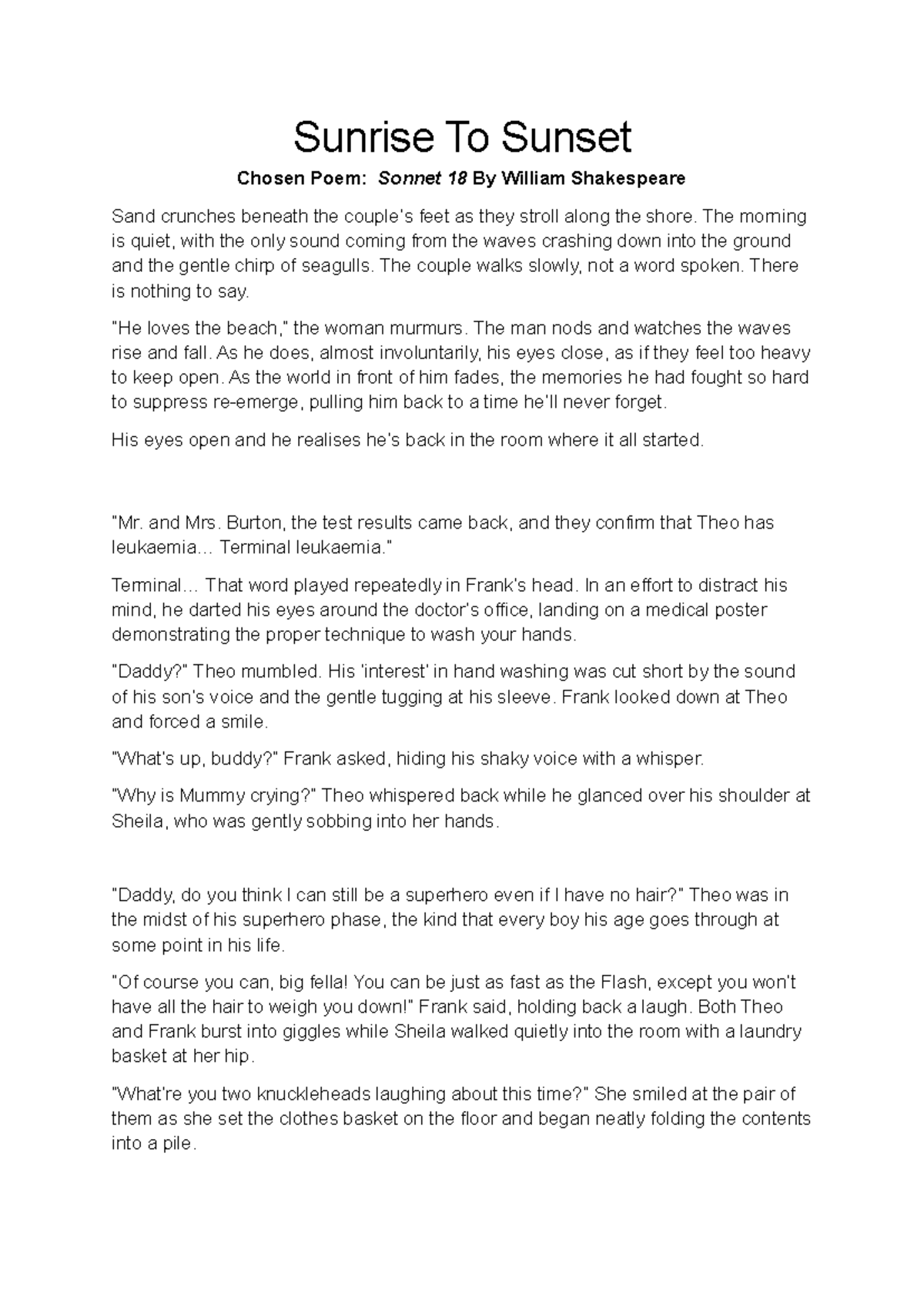 Final Literature Short Story: Sunrise to Sunset in Sonnet 18 - Studocu
