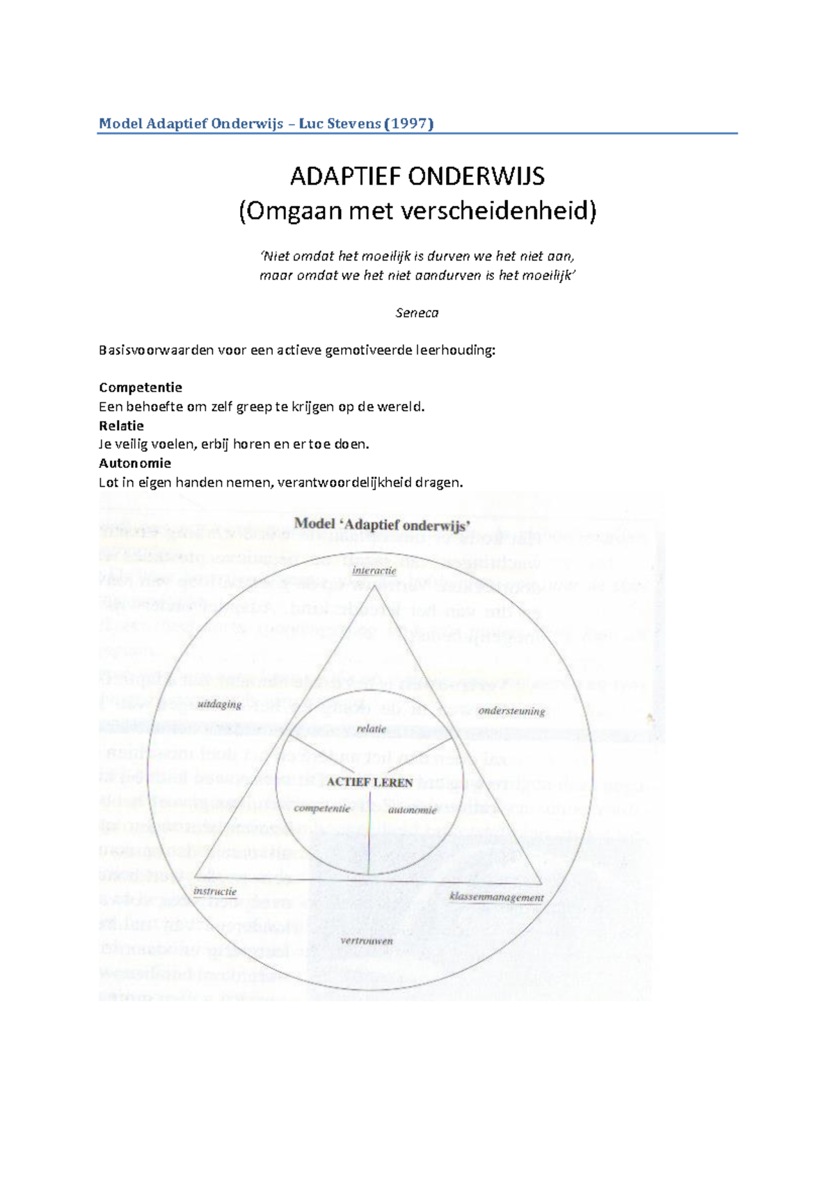 Model Adaptief Onderwijs: Inzichten van Luc Stevens (1997) - Studeersnel