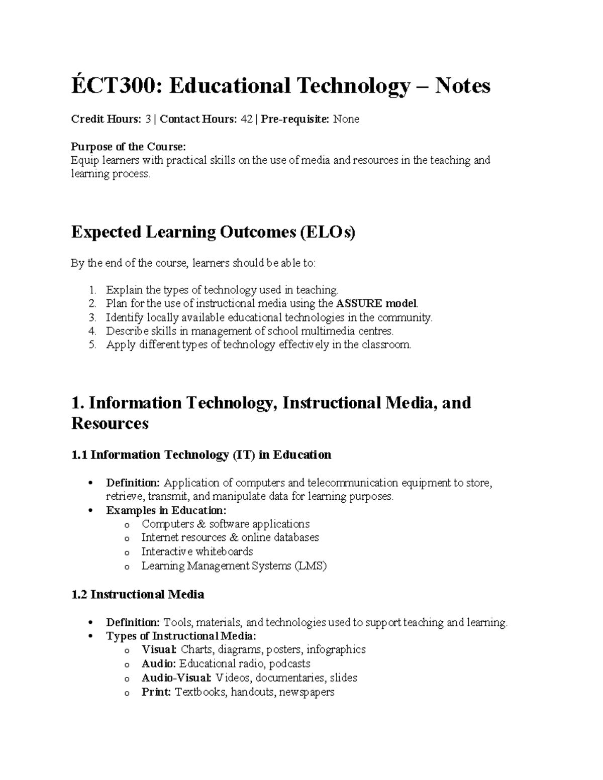 ÉCT300: Educational Technology Course Notes (Sept-Dec-JJ) - Studocu