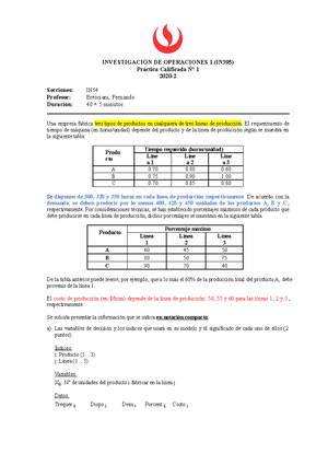 Ejercicio 01-lingo - Investigación de Operaciones 1 - EJERCICIO 01 A) Formule el modelo ...