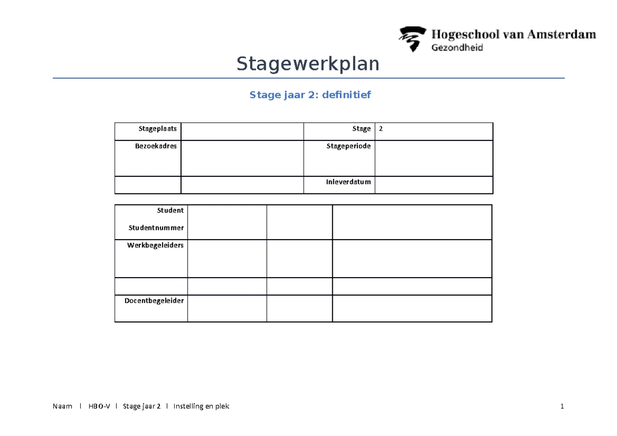 Voorbeeld Stagewerkplan jaar 2 - Stagewerkplan Stage jaar 2: definitief ...