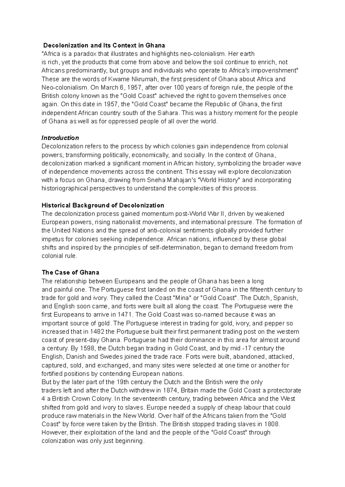 Ghana's Decolonization: Historical Context and Significance - Studocu