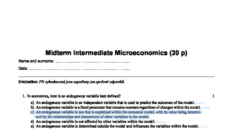 Midterm Exam Notes for Intermediate Microeconomics (30 p) - Studocu