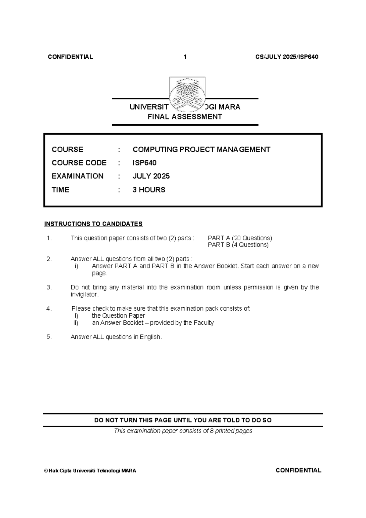 Final Assessment: ISP640 Computing Project Management - July 2025 - Studocu