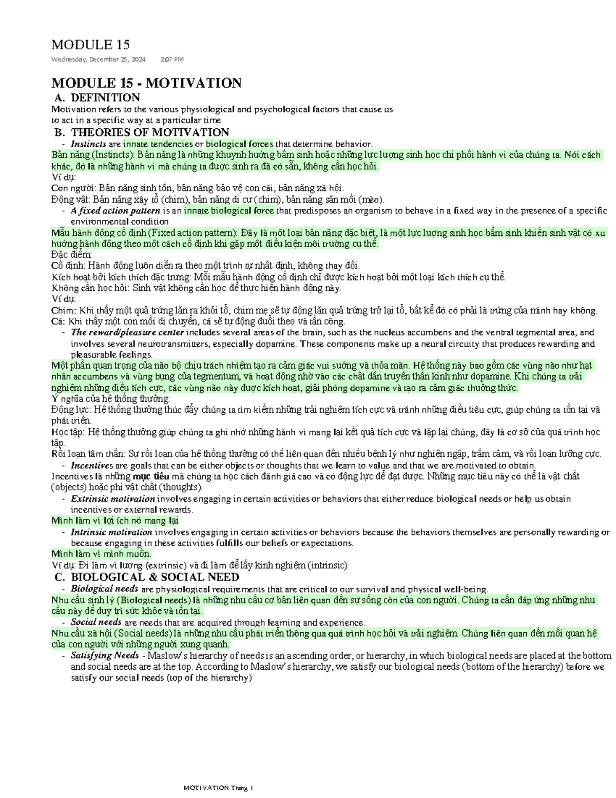 Module 15 - Motivation: Key Concepts and Theories Overview - Studocu