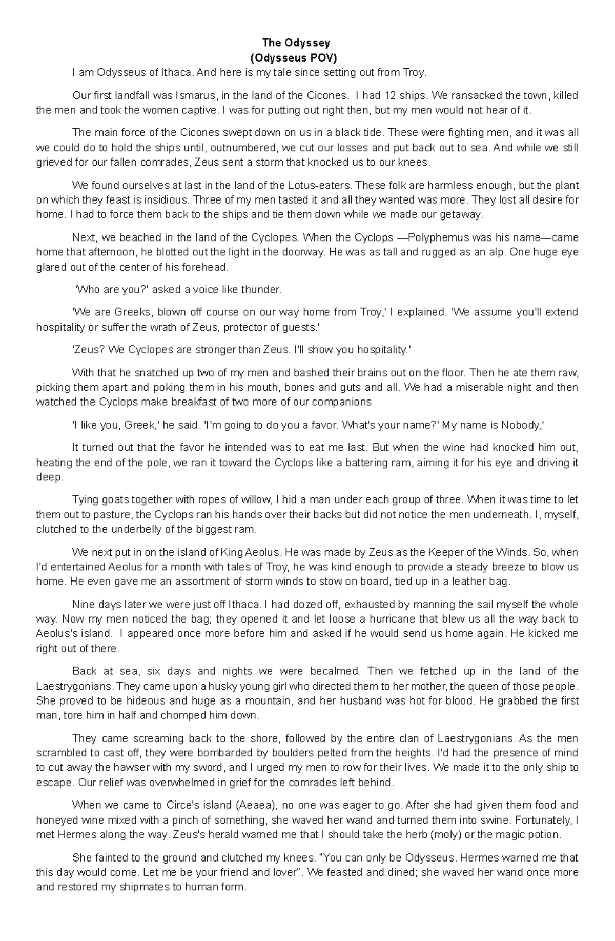The Odyssey (ENG 101) - The Tale of Odysseus' Journey - Studocu