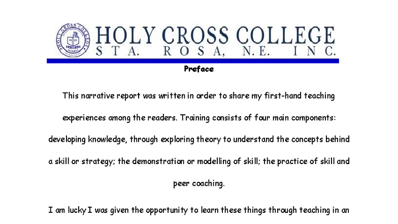 Teaching Experiences Narrative Report: A Personal Journey - Studocu