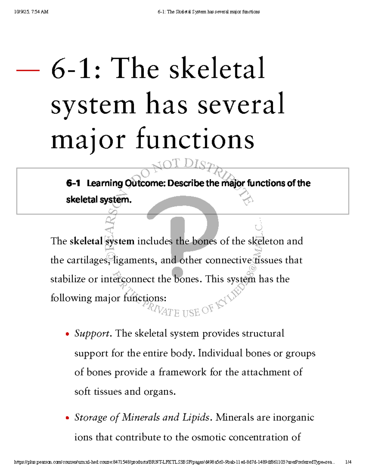 OT D2 48 The Major Functions of the Skeletal System - Lecture Notes ...