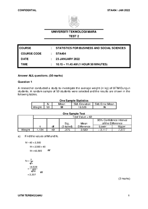 Statistic - STA 404 - UiTM - Studocu
