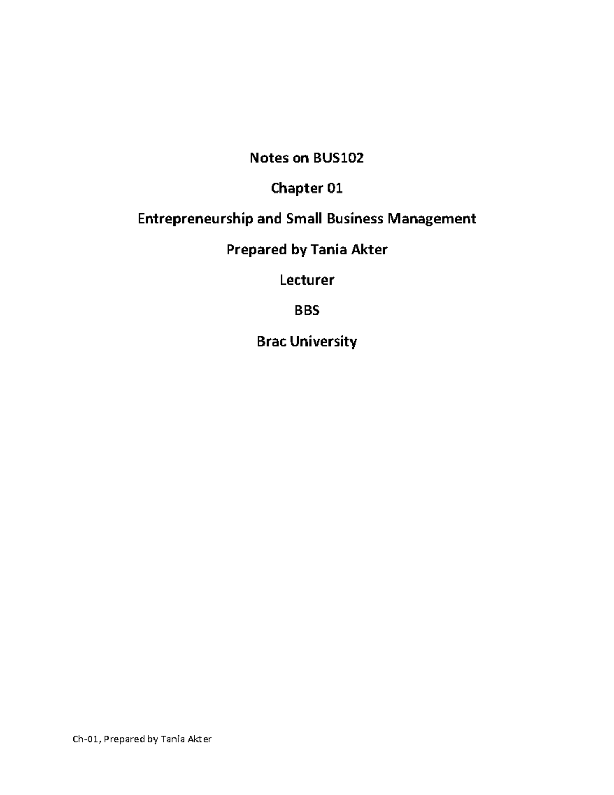 BUS102 Chapter 01 Notes: Entrepreneurship & Small Business Management ...