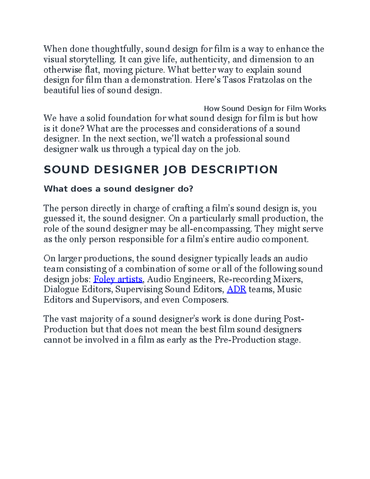 Lesson Plan 2 - sound in film - When done thoughtfully, sound design ...