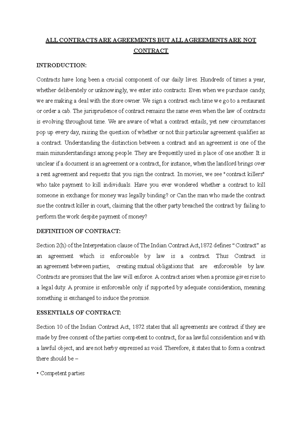 Understanding Contracts vs. Agreements: Key Legal Distinctions - Studocu