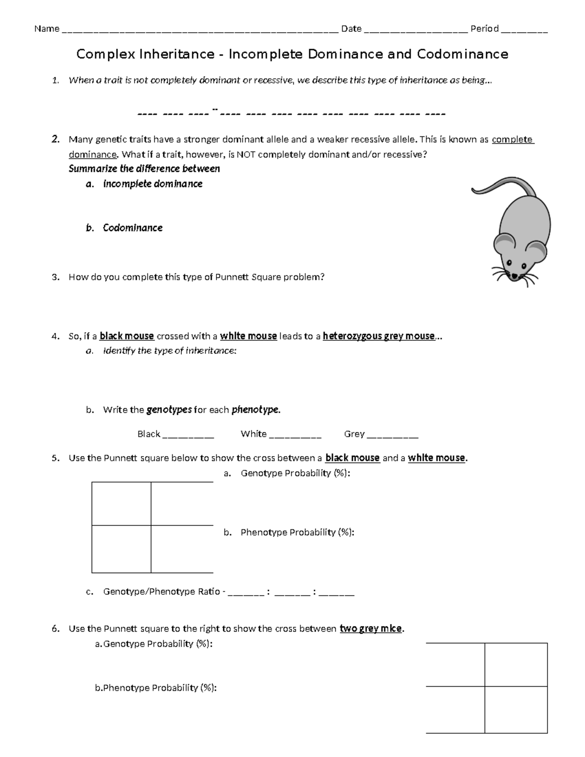 Complex Inheritance: Incomplete Dominance & Codominance Notes (2017 ...