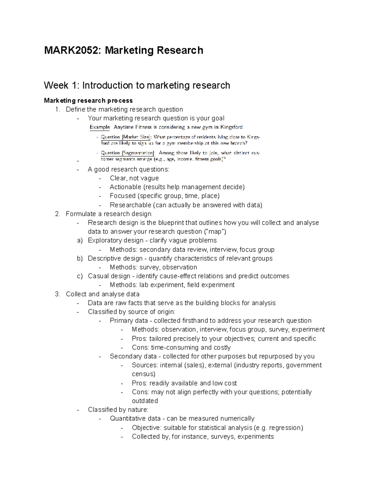 MARK2052: Marketing Research Week 1-9 Overview and Key Concepts - Studocu