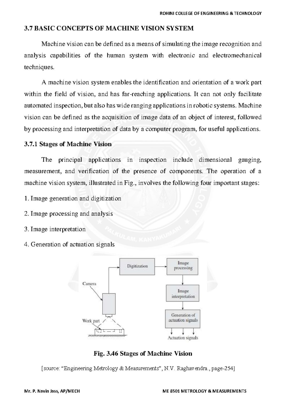 ME 8501 Metrology: Machine Vision System Concepts and Applications ...