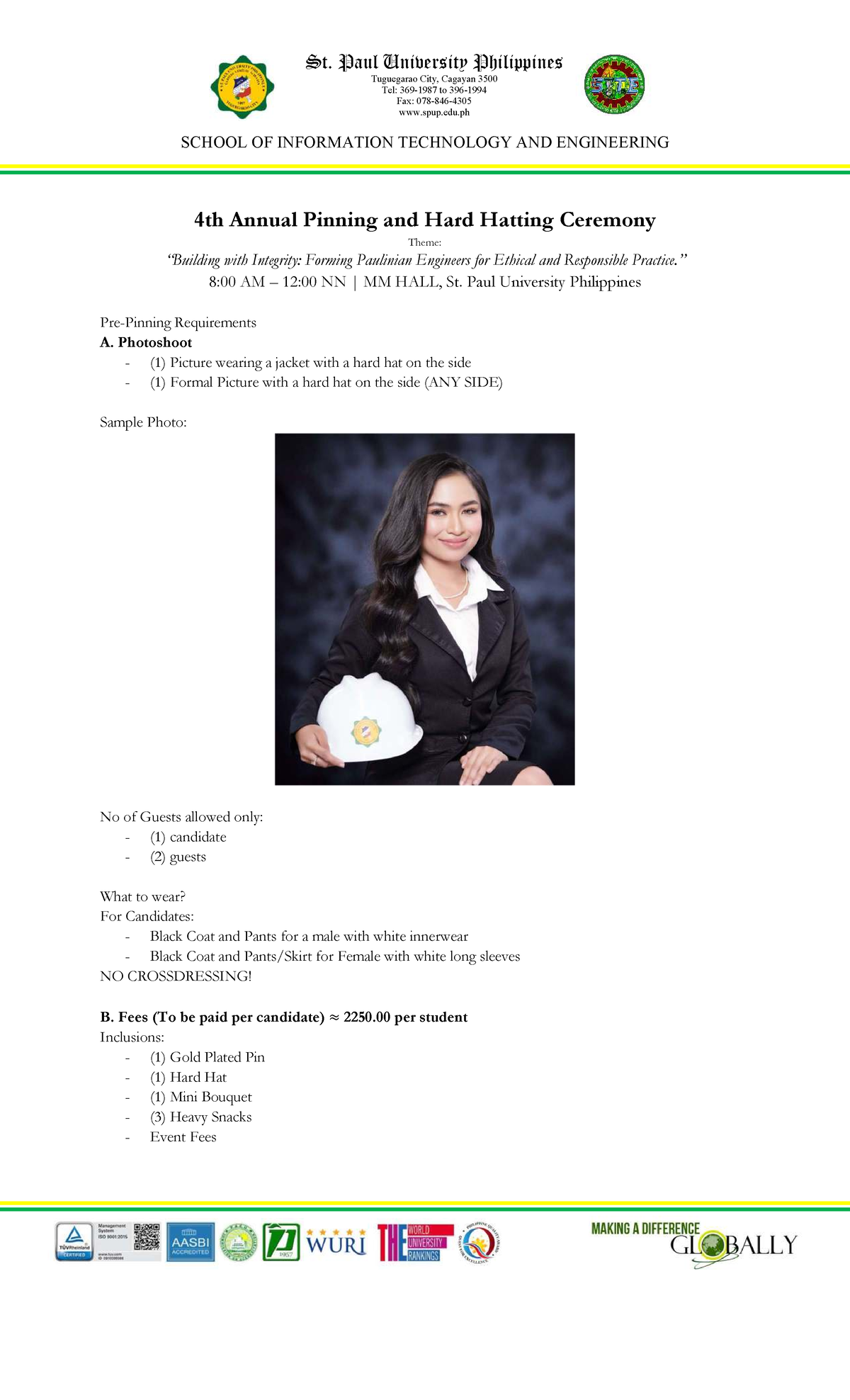 Pinning Ceremony Guidelines - St. Paul University IT & Engg - Studocu