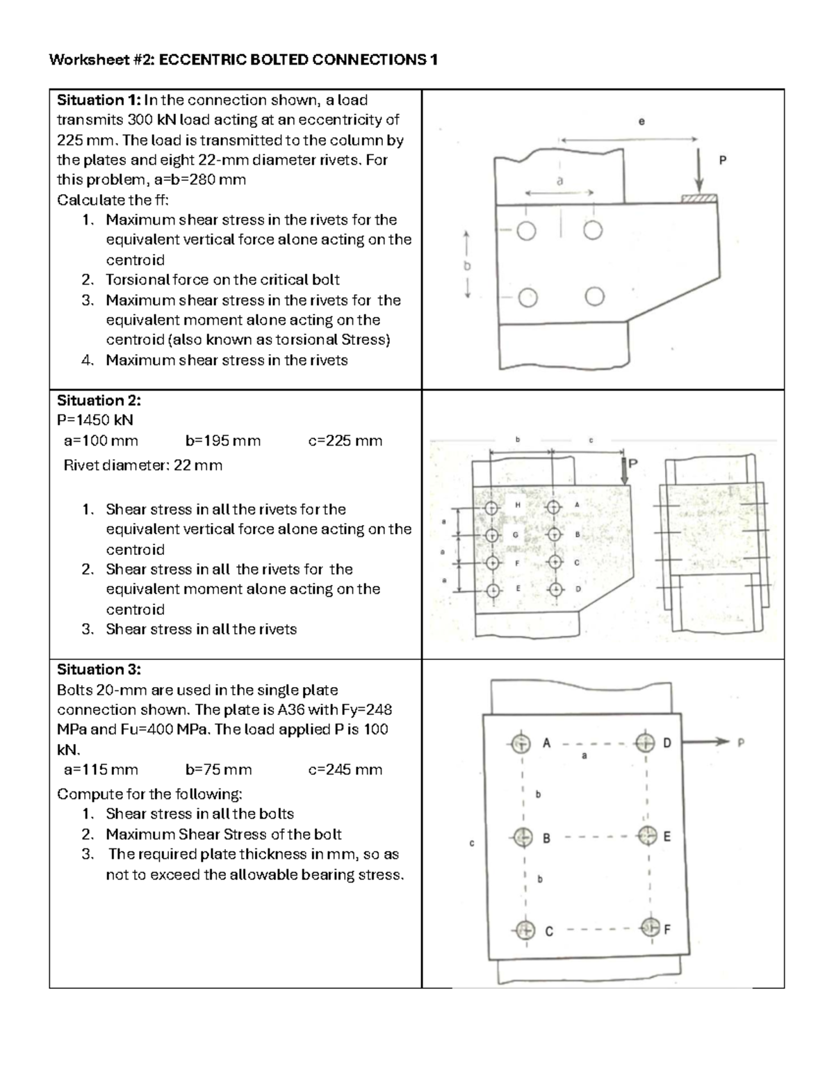 Worksheet 2: Eccentric Bolted Connections Analysis and Calculations ...