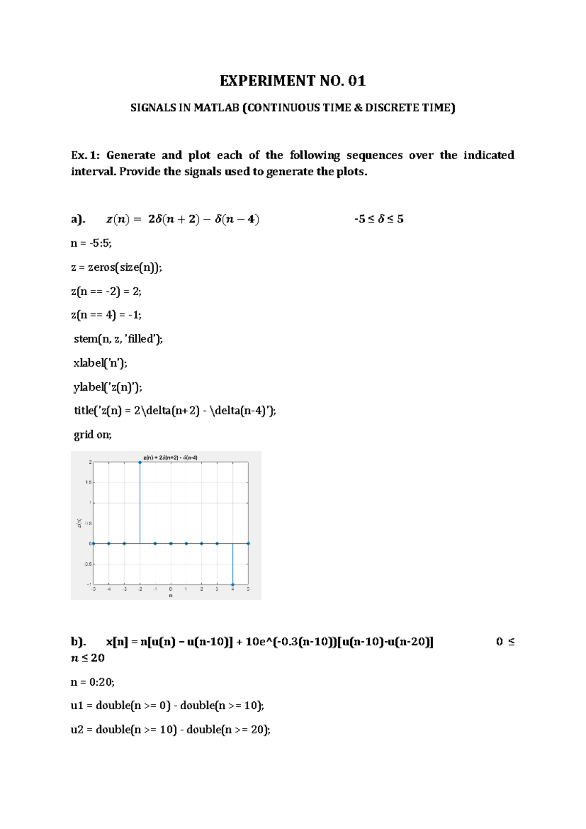 DSP Lab Tasks Solutions: EXPERIMENTS 01-07 in MATLAB - Studocu