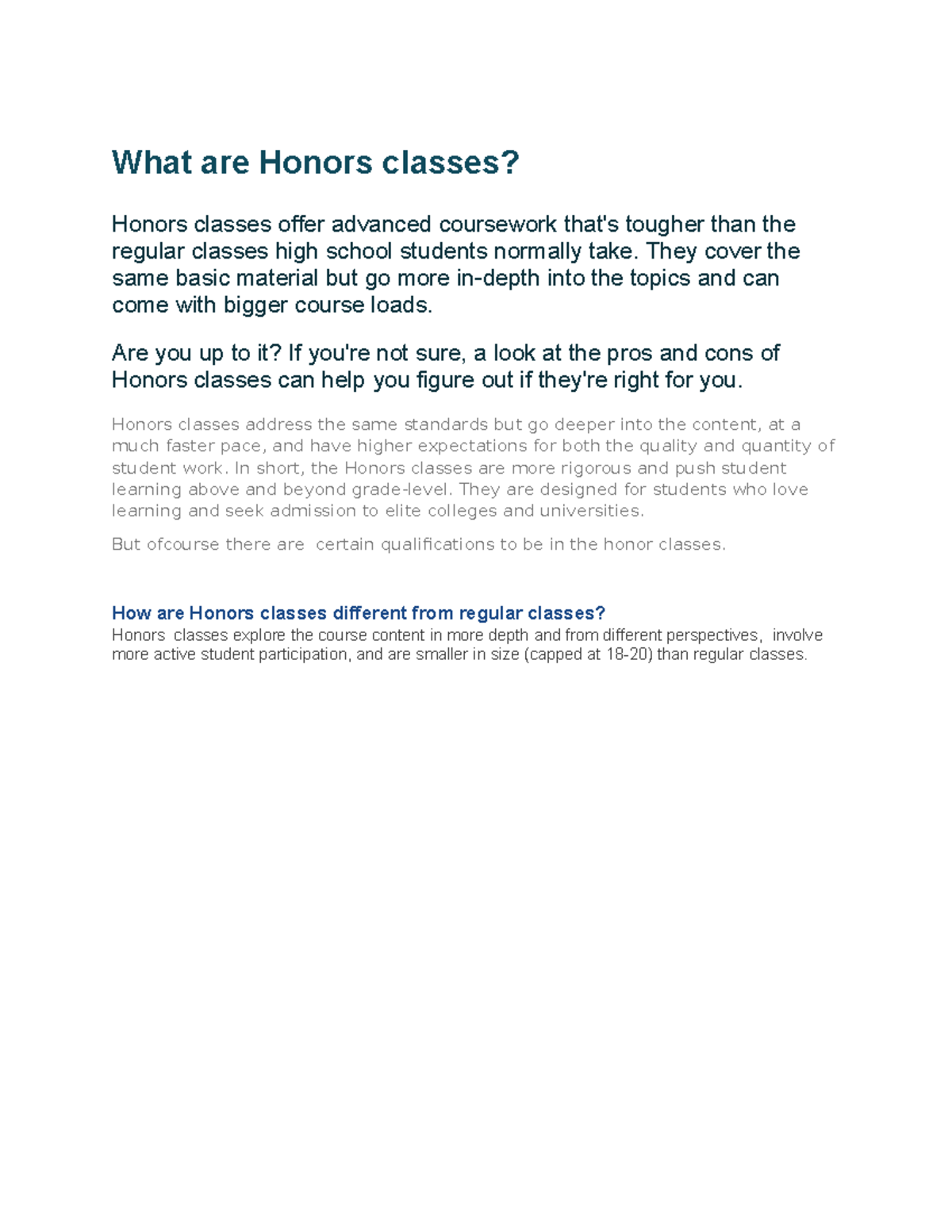 What are Honors classes - What are Honors classes? Honors classes offer ...