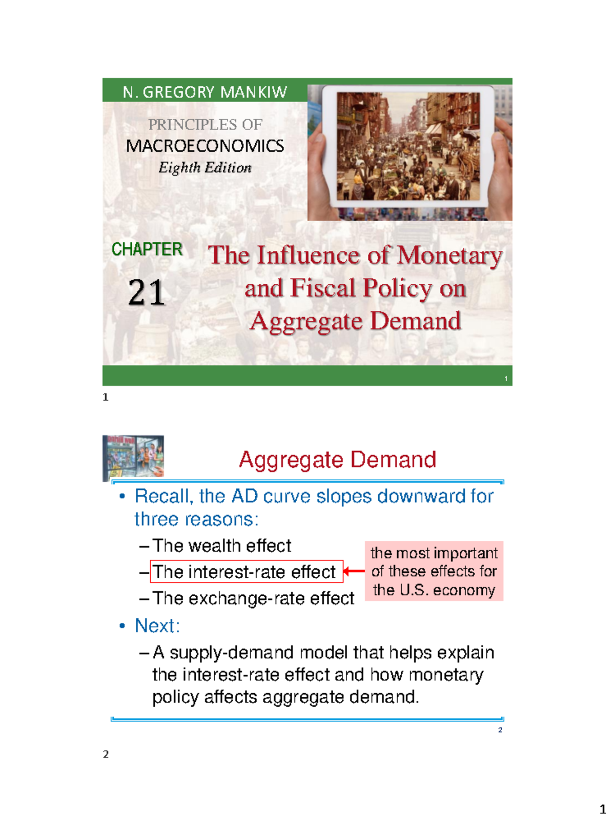 Ch 21: The Influence of Monetary & Fiscal Policy on AD - Mankiw - Studocu