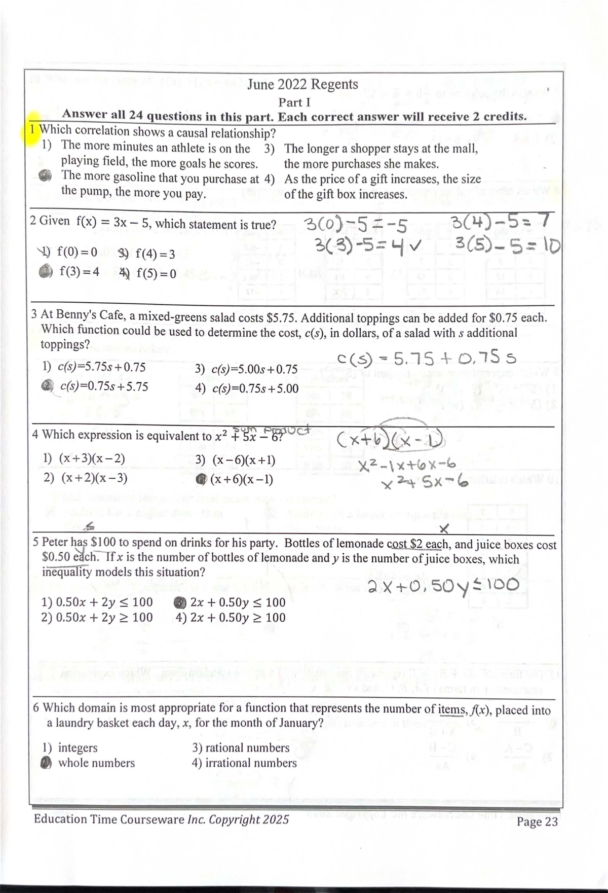 June 2022 Regents Exam Part I: Answer Key and Explanations - Studocu