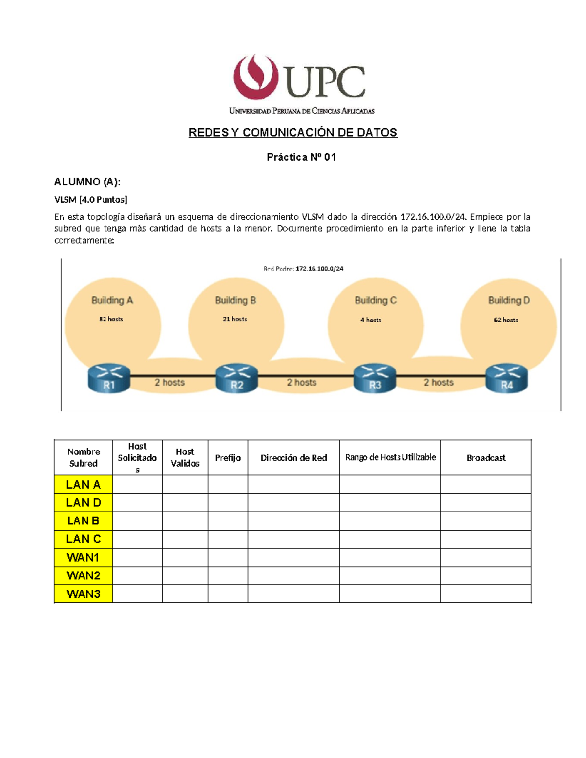 REDES Y COMUNICACIÓN DE DATOS Práctica Nº 01 - VLSM Design - Studocu