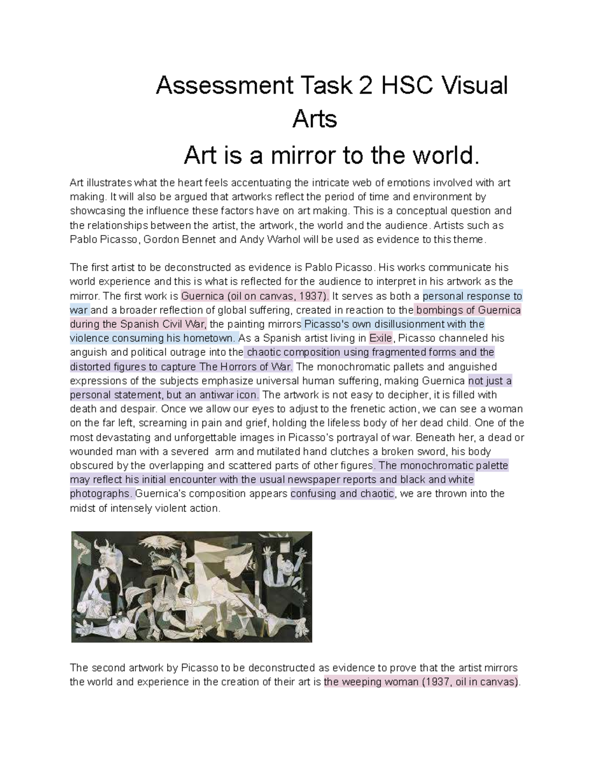 HSC Visual Arts Assessment Task 2: Art as a Reflection of Society - Studocu