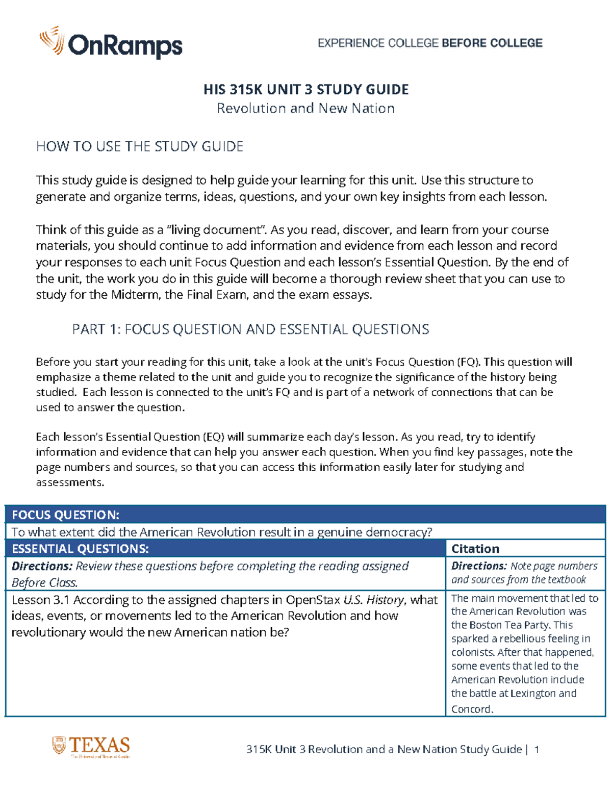 HIS 315K Unit 3 Study Guide: Revolution & New Nation Essentials - Studocu