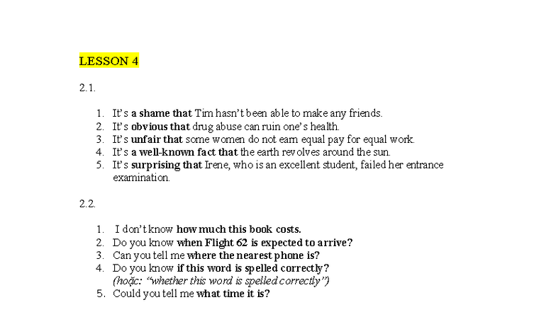 Lesson 4 & 5 - English Language Concepts and Exercises - Studocu