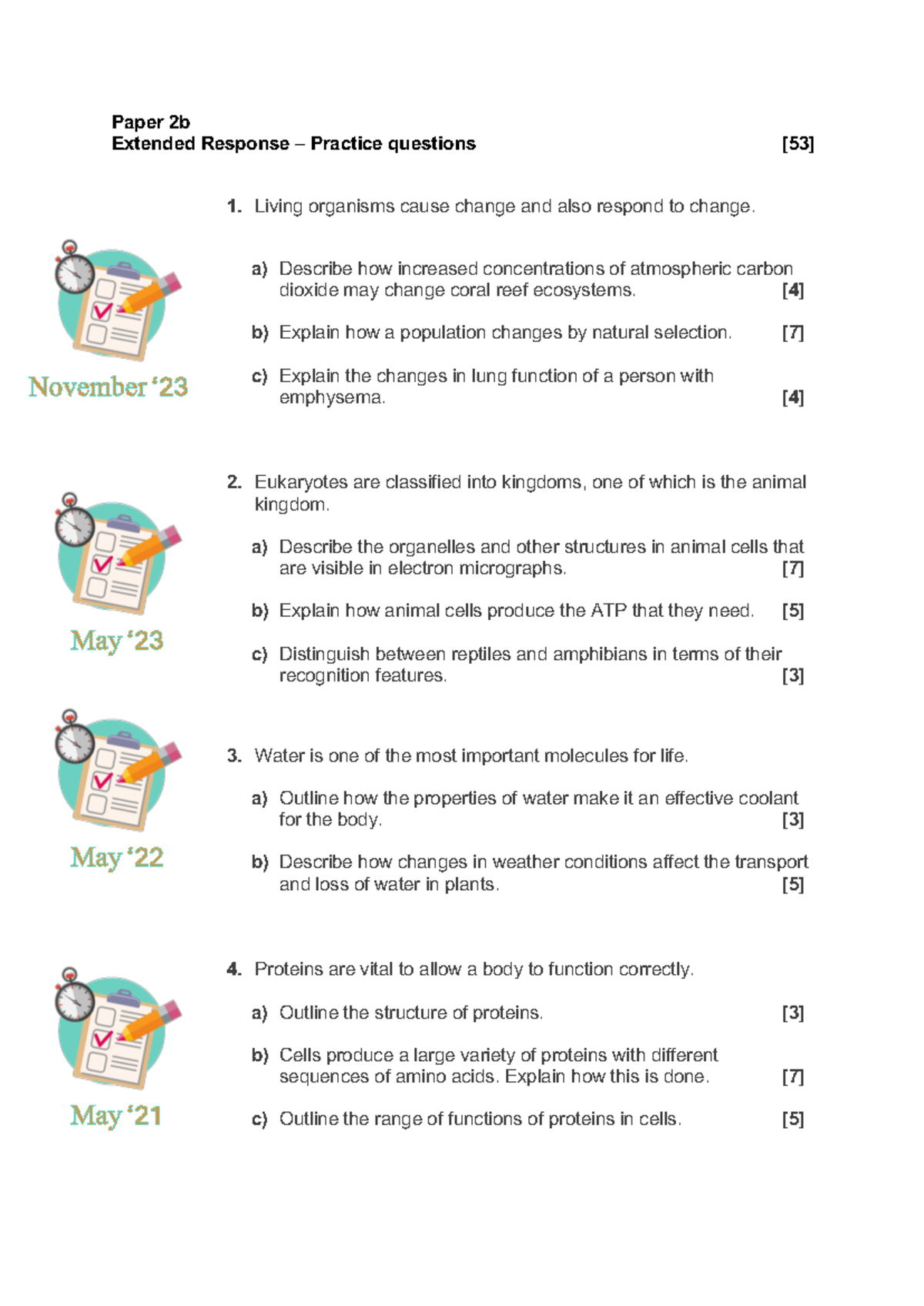 Paper 2b - Extended Response Practice Questions on Ecosystems & Cells ...