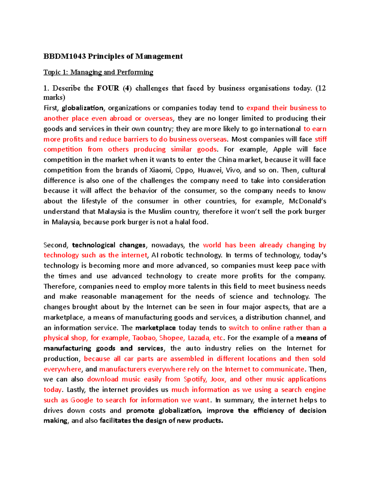 BBDM1043 Principles of Management Tutorial Answers and Insights - Studocu