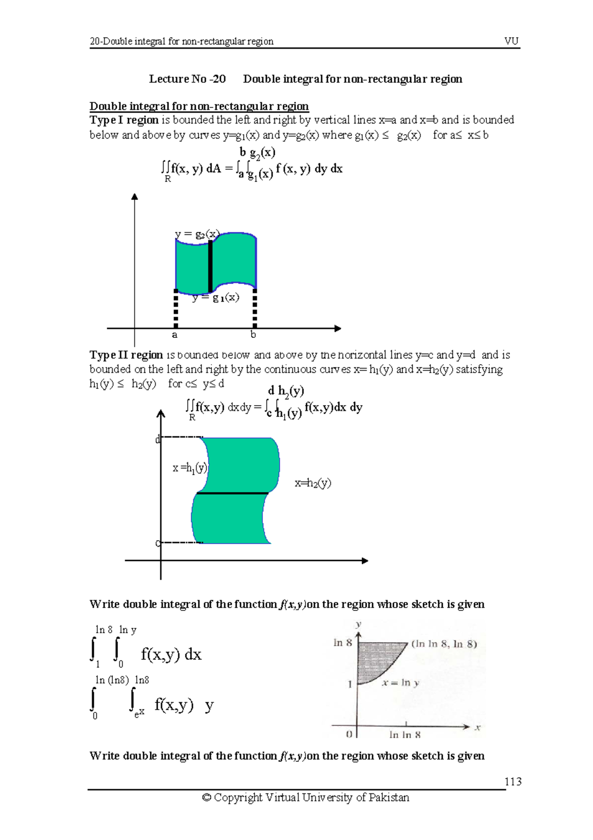Integral Calculus: Double Integrals for Type I & II Regions VU Lecture ...